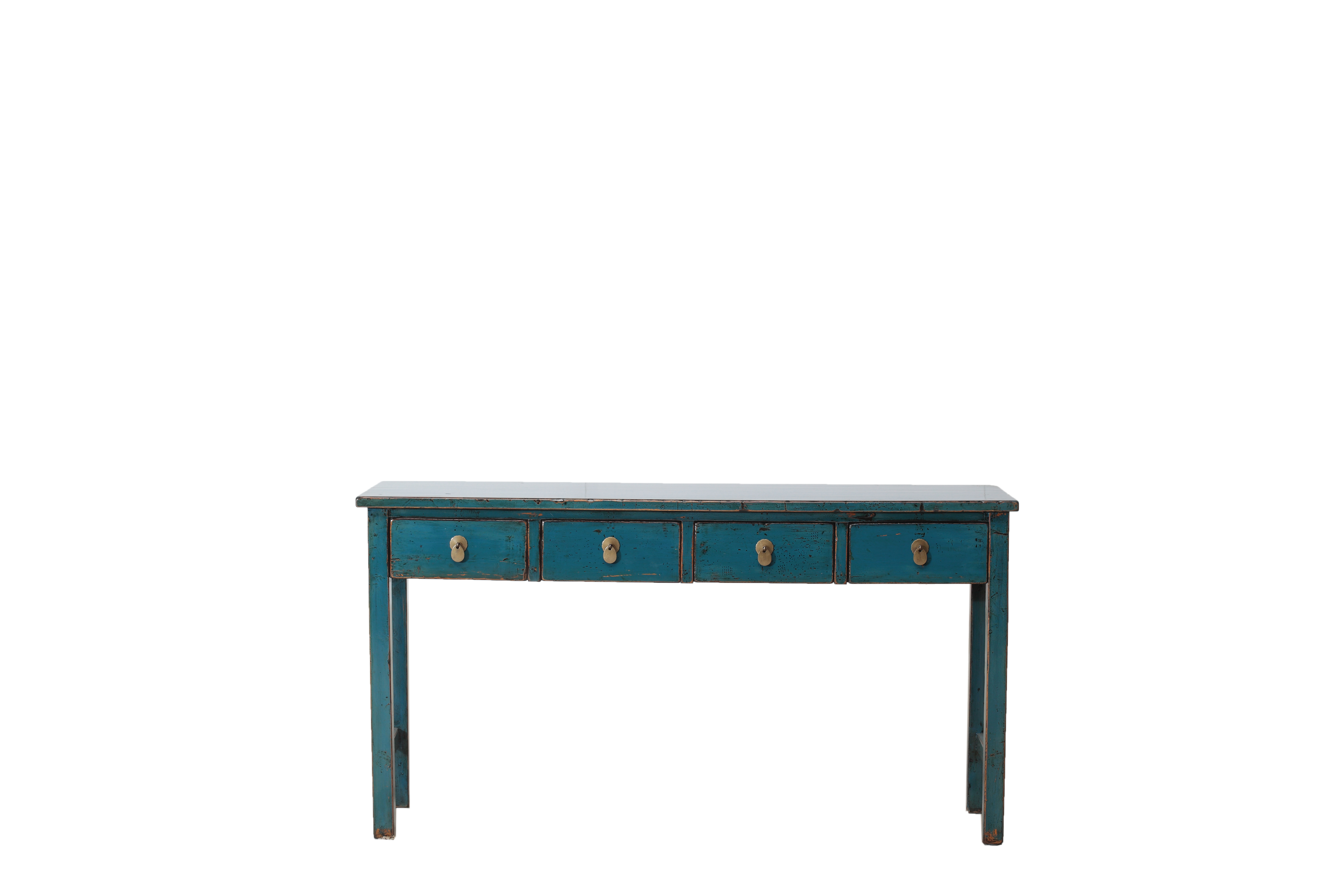 Teal High Lacquer 4 Drawer Desk - NookDeco