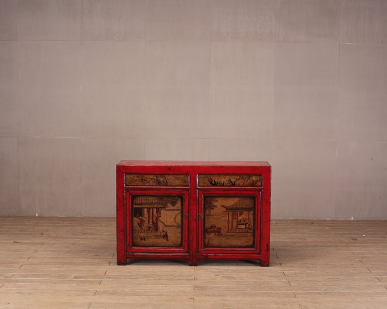 Hand Painted Red High Lacquer Cabinet – NookDeco