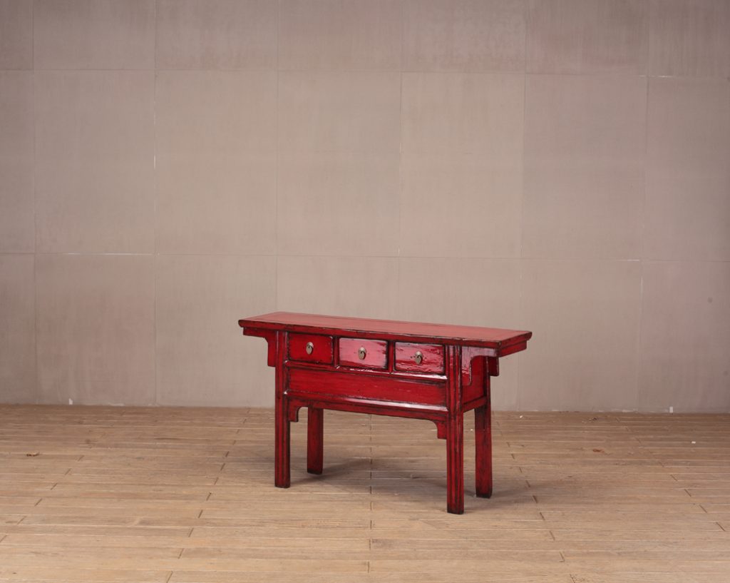 Long Red High Lacquer 3 Drawers Console Table – NookDeco