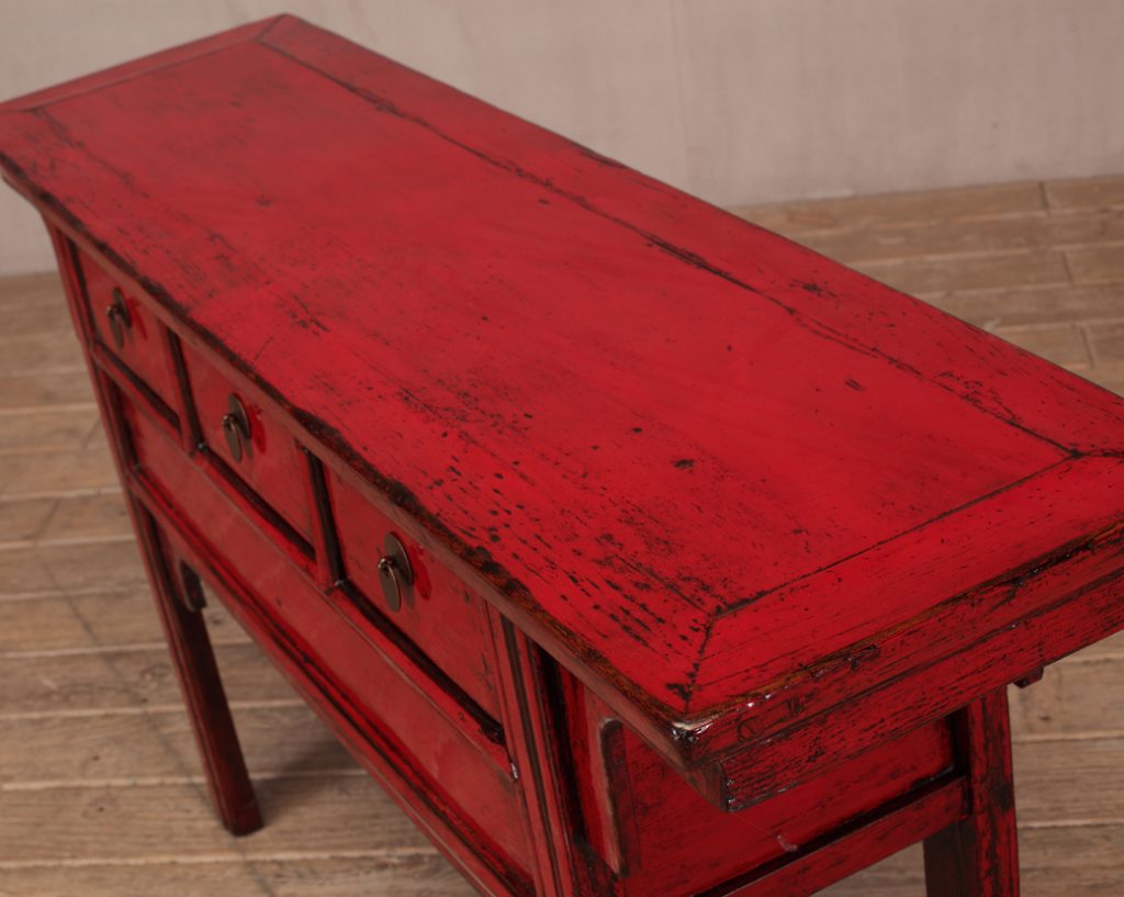 Long Red High Lacquer 3 Drawers Console Table – NookDeco