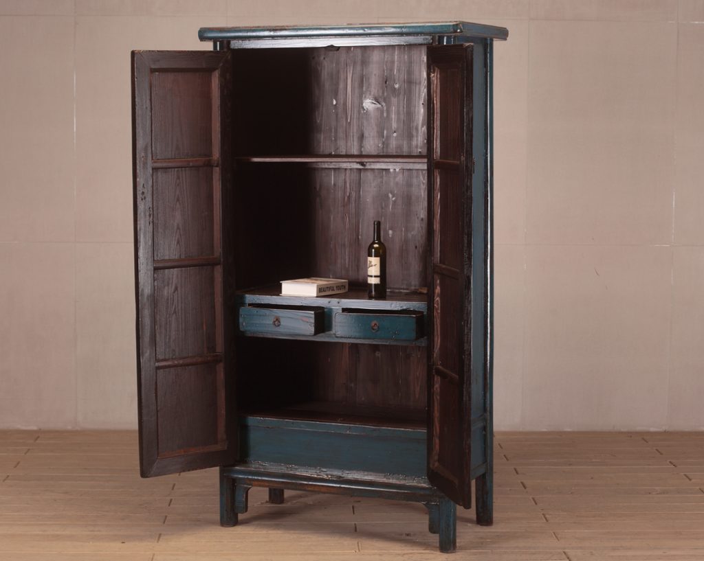 2.05M Tall Blue Lacquer Cabinet With 2 Drawers Inside – NookDeco