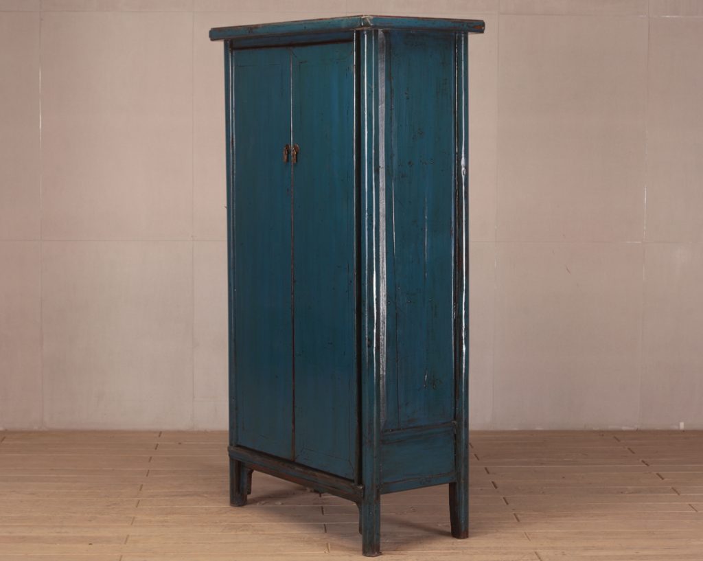2.05M Tall Blue Lacquer Cabinet With 2 Drawers Inside – NookDeco