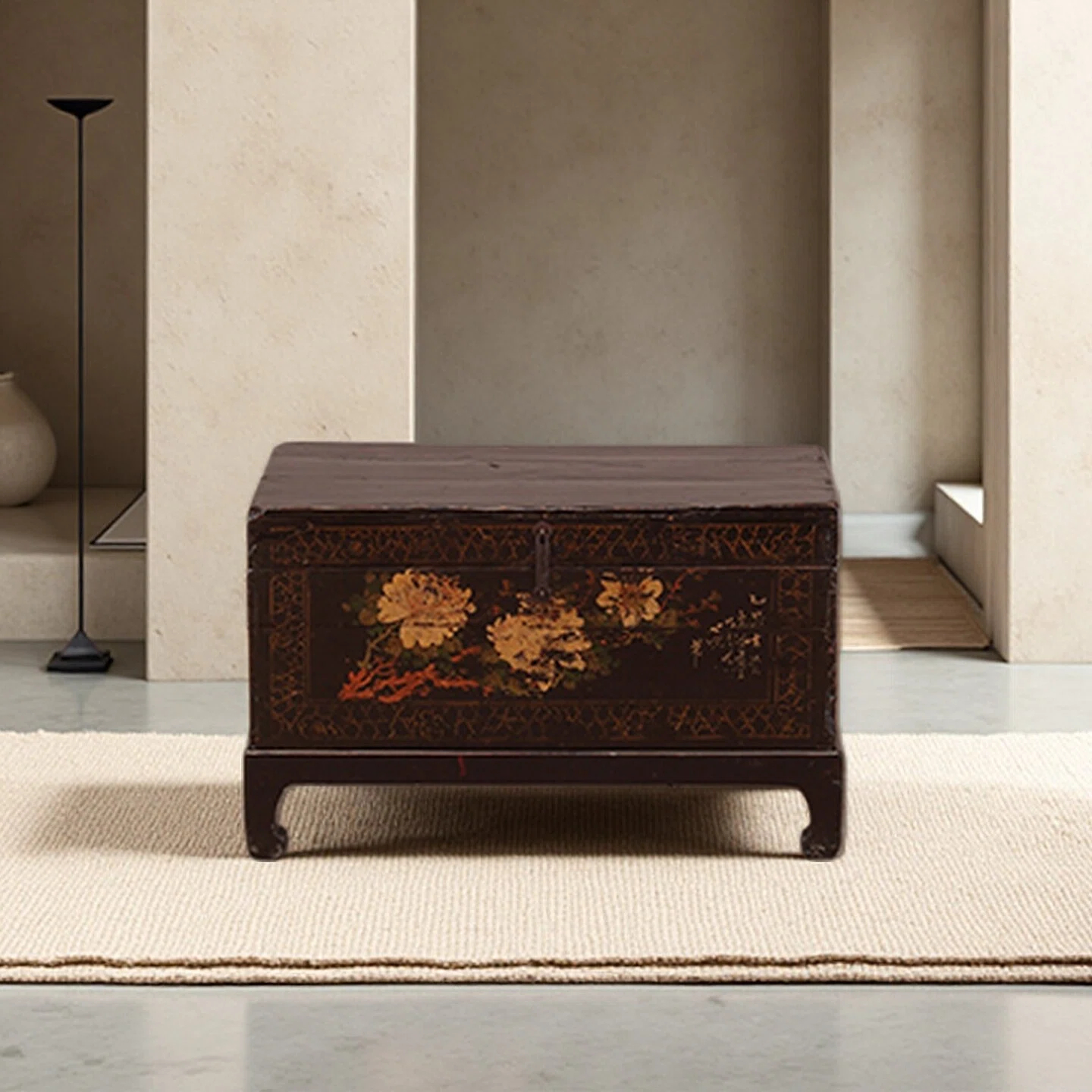 Floral Wooden High Lacquer Antique Storage Trunk – NookDeco