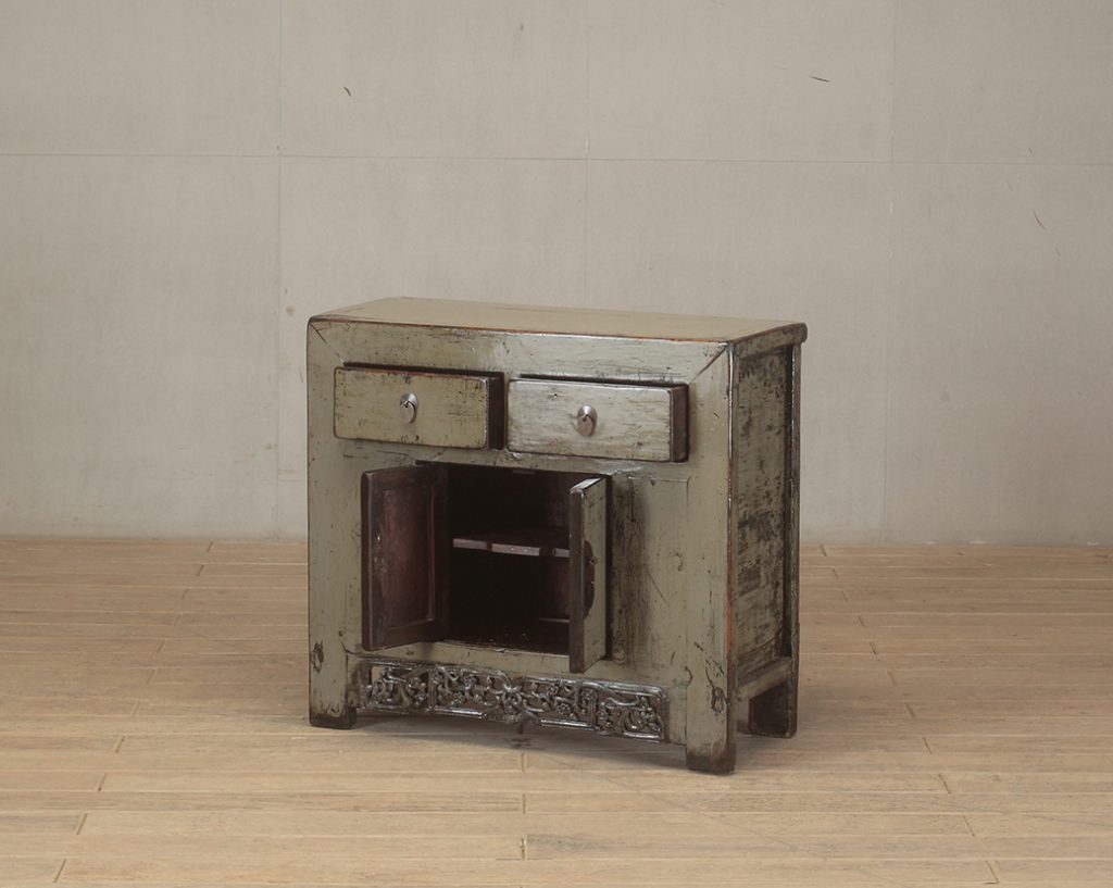 Grey High Lacquer 2 Drawer and 2 Door Cabinet With Moon Lock – NookDeco